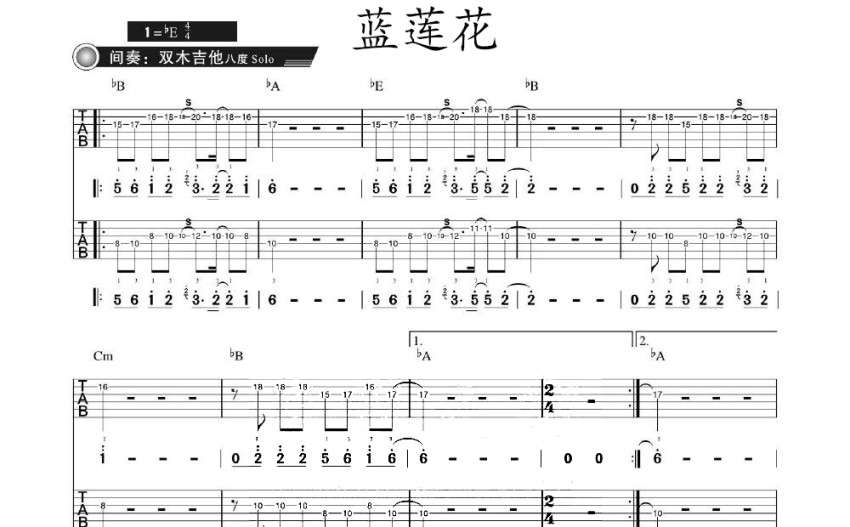 许巍《蓝莲花》吉他谱 电吉他谱 打谱啦
