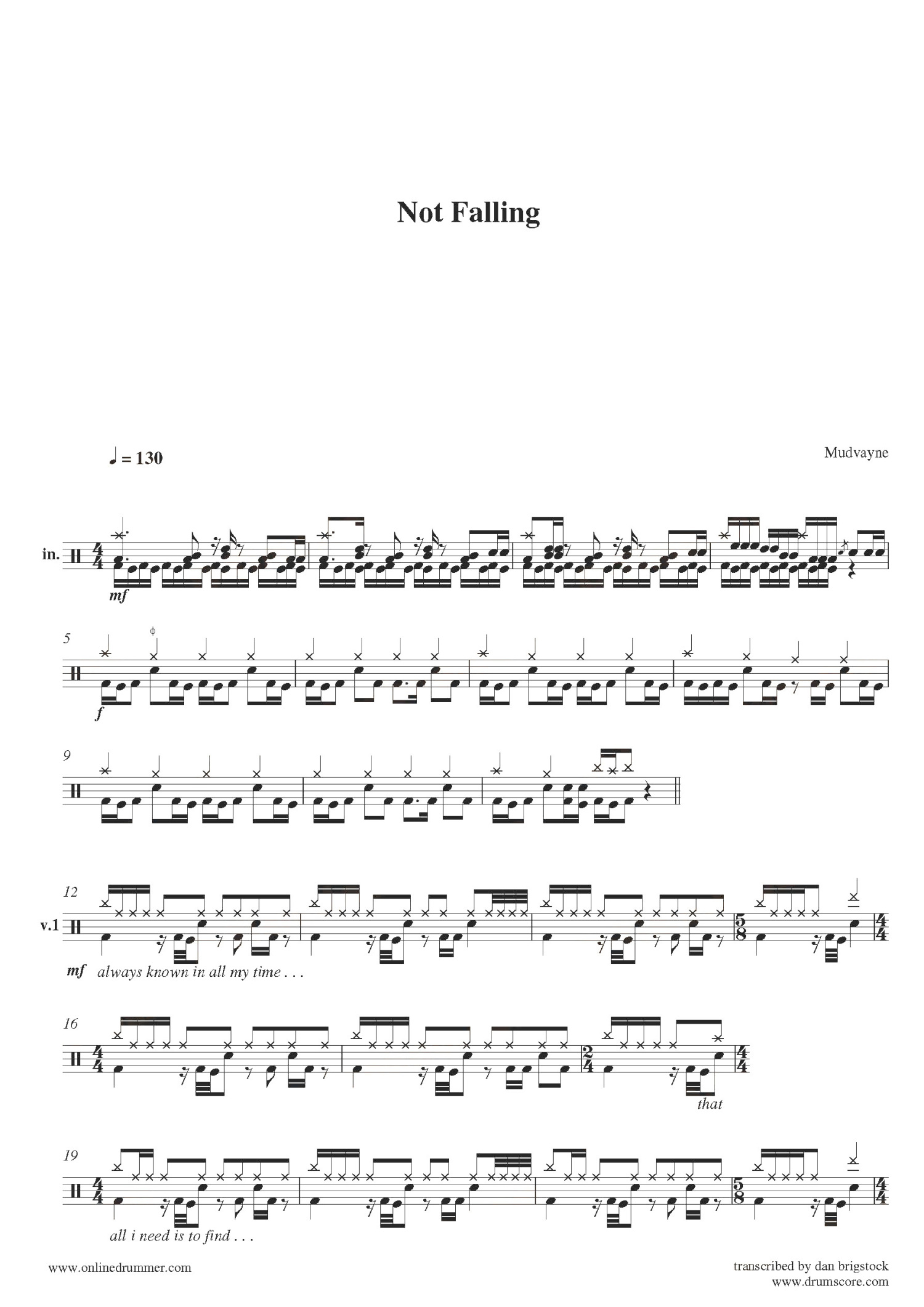 Mudvayne《not falling》鼓谱_架子鼓谱 - 打谱啦