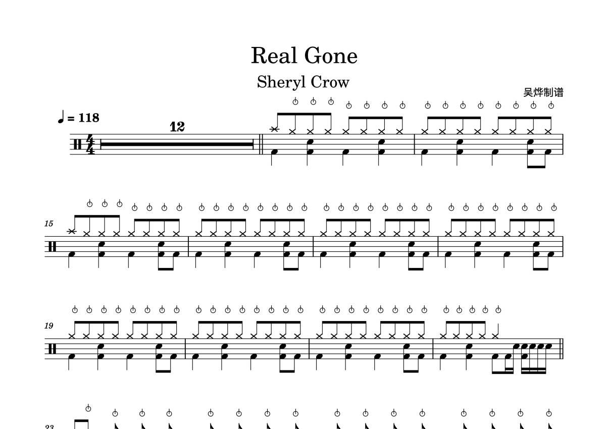 Sheryl Crow《Real Gone》鼓谱_架子鼓谱 - 打谱啦